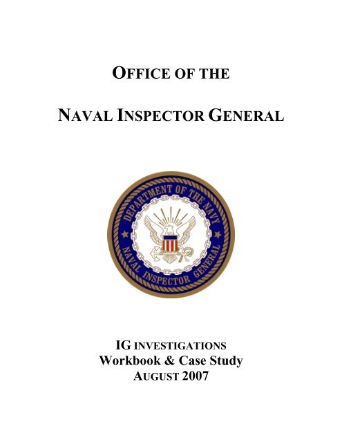 Investigations Workbook - Naval Inspector General - The US Navy