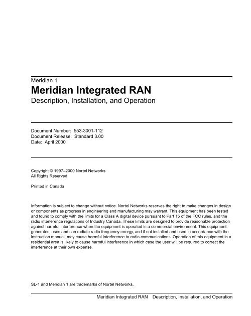 M1 R25 Meridian integrated RAN Description, Installation ... - Index of