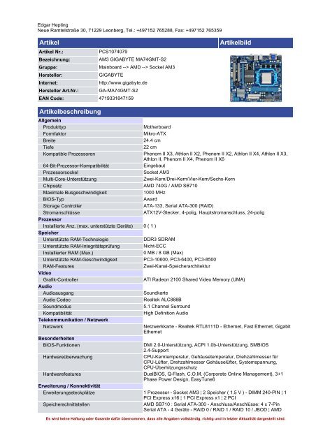 Datenblatt - Hepting computer