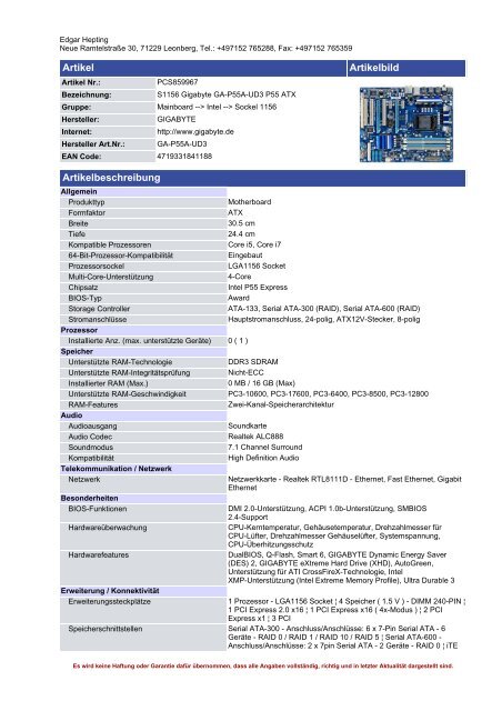 Datenblatt - Hepting computer