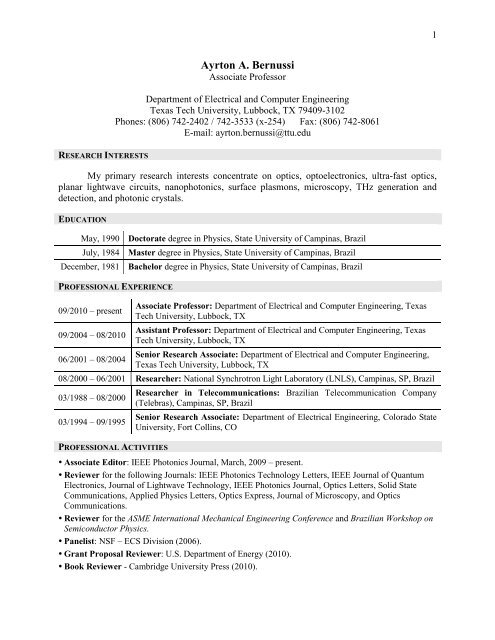 Curriculum Vitae - Texas Tech University