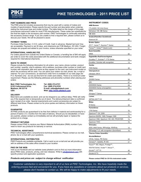pike technologies - 2011 price list