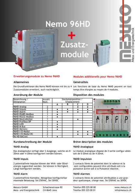 Erweiterungsmodule zu Nemo 96HD Kurzbeschreibung der Module ...