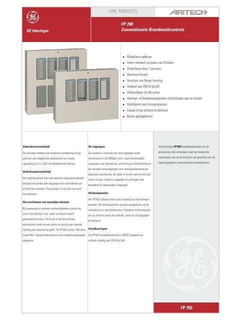 FP 700 Conventionele Brandmeldcentrale FP 700 FIRE PRODUCTS