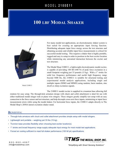 2100E11 Modal Shaker Datasheet - The Modal Shop, Inc.