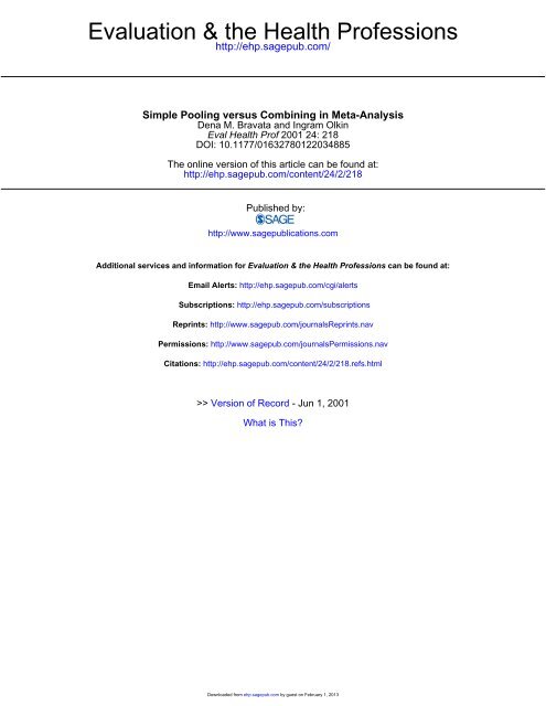 Simple Pooling Versus Combining In Meta Analysis Evaluation And The