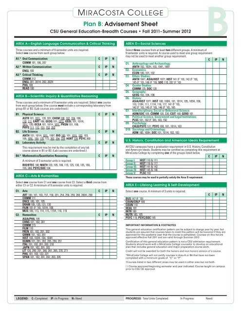CSU GE Advising Sheet - MiraCosta College