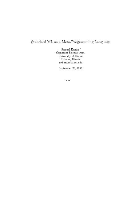 Standard ML as a Meta-Programming Language 1 ... - loome