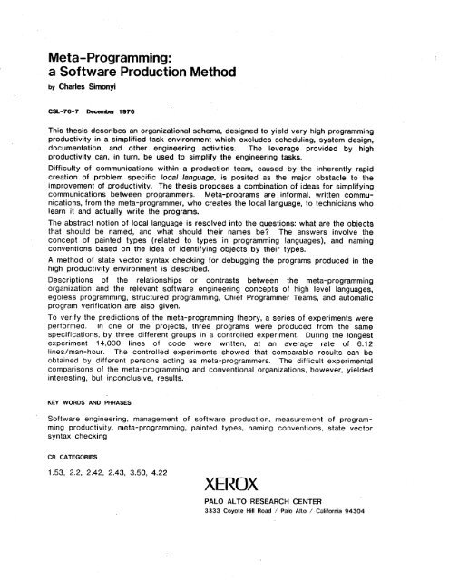 Meta-Programming: a Software Production Method - Parc