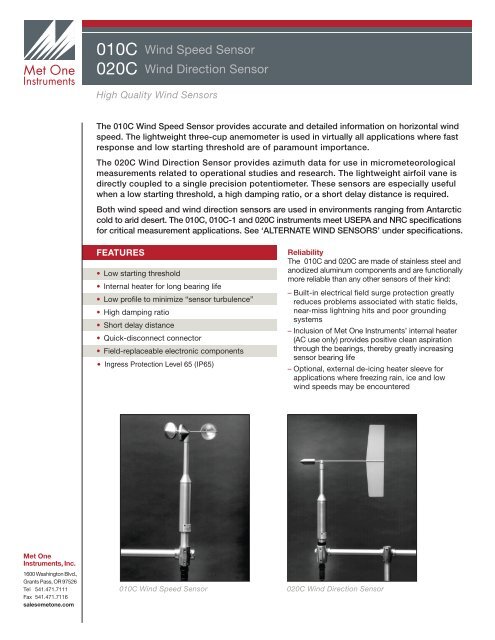 010C Wind Sensor - Met One Instruments, Inc.