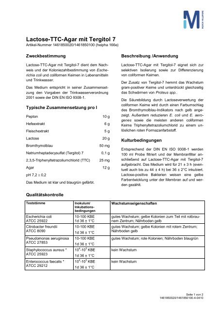 Lactose-TTC-Agar mit Tergitol 7 - Heipha Dr.Müller GmbH