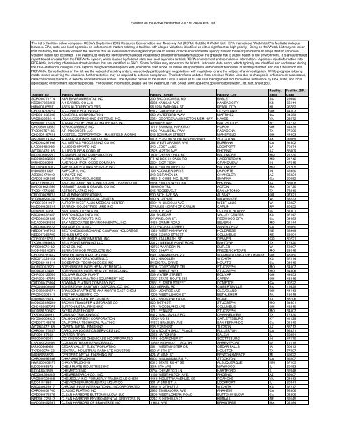 RCRA - EPA Enforcement and Compliance History Online