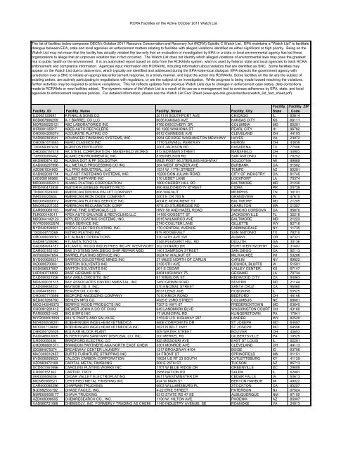 RCRA - EPA Enforcement and Compliance History Online