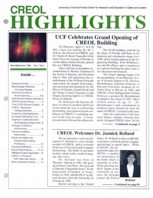 Spring/Summer 1996 - CREOL - University of Central Florida