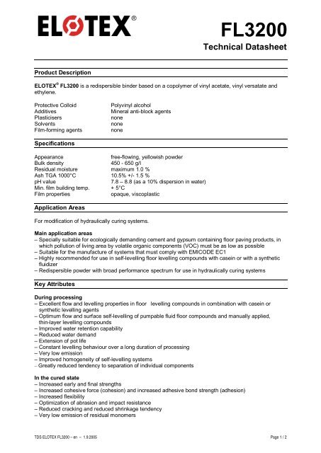 FL3200 Technical Datasheet - Elotex AG