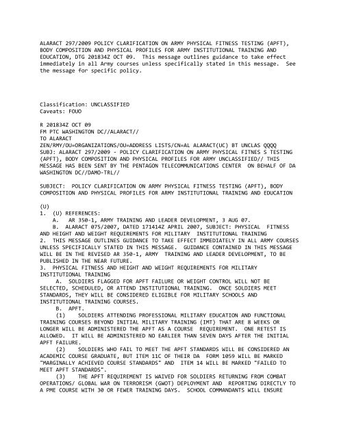 ALARACT 297/2009 POLICY CLARIFICATION ON ... - U.S. Army ALARACT 297/2009 POLICY CLARIFICATION ON ... - U.S. Army