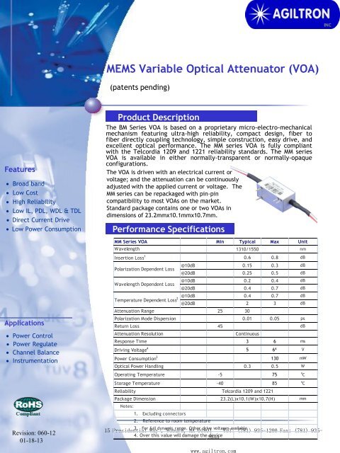 MEMS Variable Optical Attenuator (VOA) - Agiltron