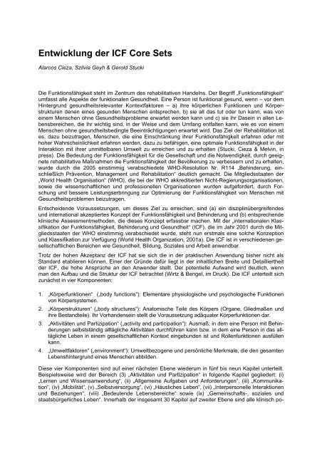 Entwicklung der ICF Core Sets - Hogrefe