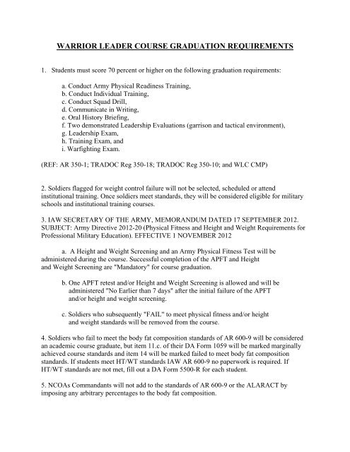WARRIOR LEADER COURSE GRADUATION REQUIREMENTS
