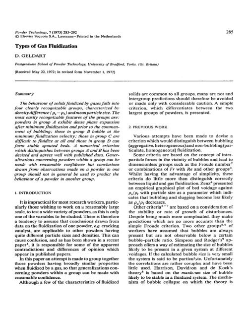 Types of gas fluidization