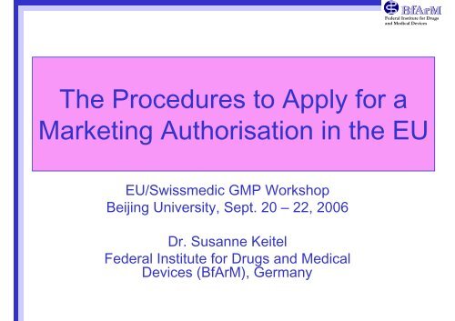 The Procedures to Apply for a Marketing Authorisation in the EU