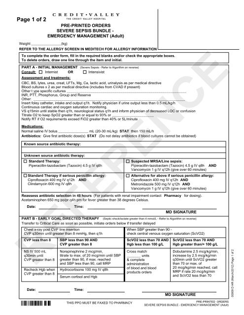 Pre-Printed Orders - Severe Sepsis Bundle