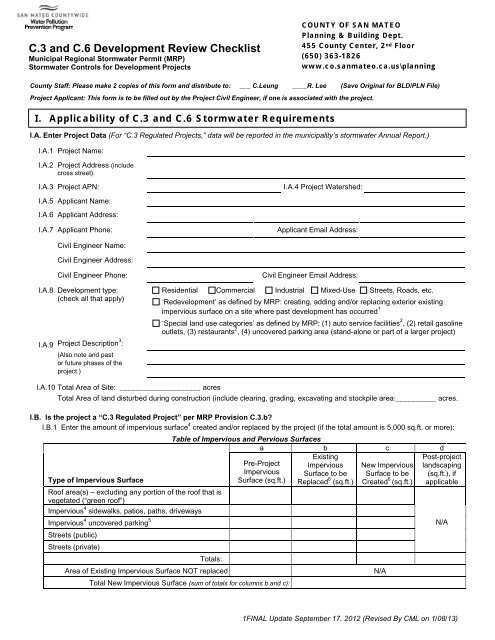 C.3 and C.6 Development Review Checklist - San Mateo County