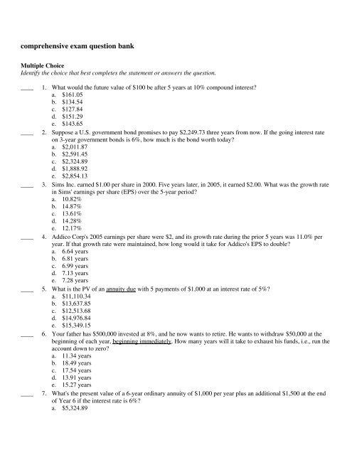 comprehensive exam question bank