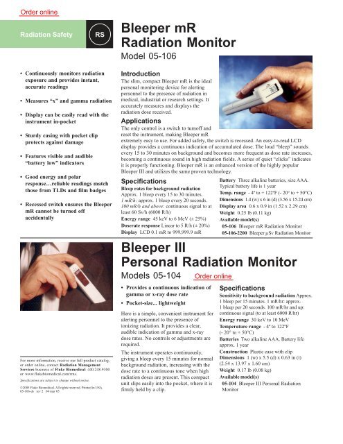Bleeper mR Radiation Monitor Bleeper III Personal Radiation ... - BqSv