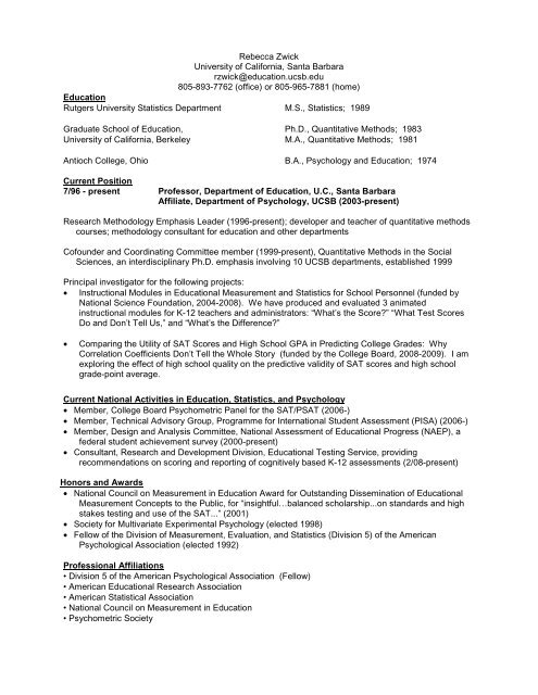 Rebecca Zwick University of California, Santa Barbara rzwick ...