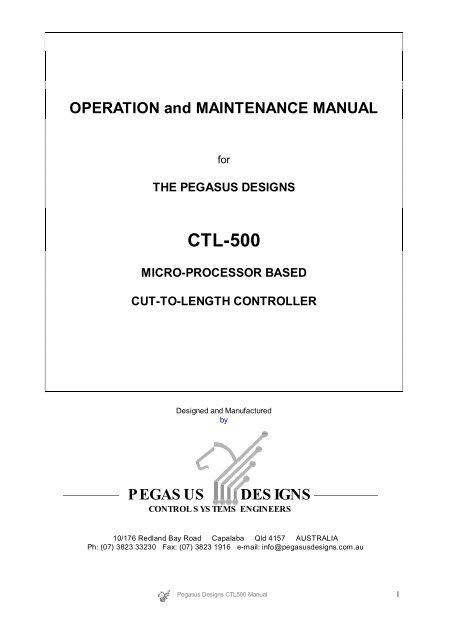CTL-500 Manual - Pegasus Designs