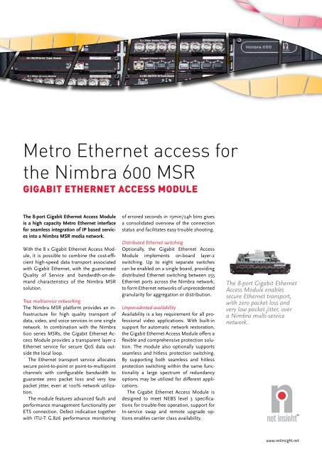 Metro Ethernet access for the Nimbra 600 MSR - Net Insight