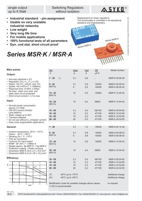 Series MSR·K / MSR·A - Syko