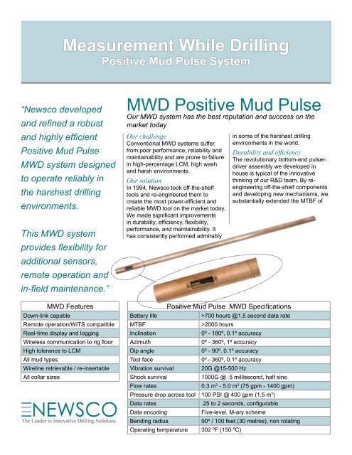 Measurement While Drilling MWD Positive Mud Pulse