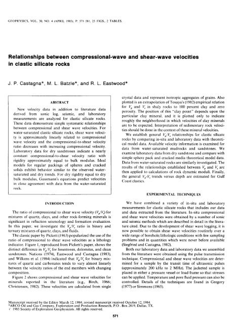 Relationships between compressional-wave and shear-wave ...