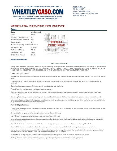 5830, Triplex, Piston Pump (Mud Pump) | Wheatley Gaso Pump Parts