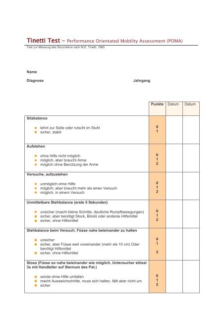 Tinetti Test - physioportal.ch