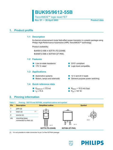 BUK95/9612-55B Trenchmos(tm) logic level FET - System-Clinch