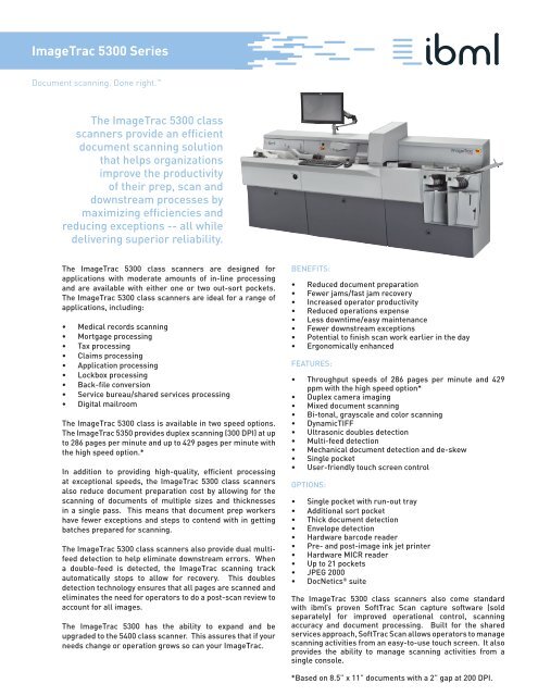 ImageTrac 5300 Specifications - ibml