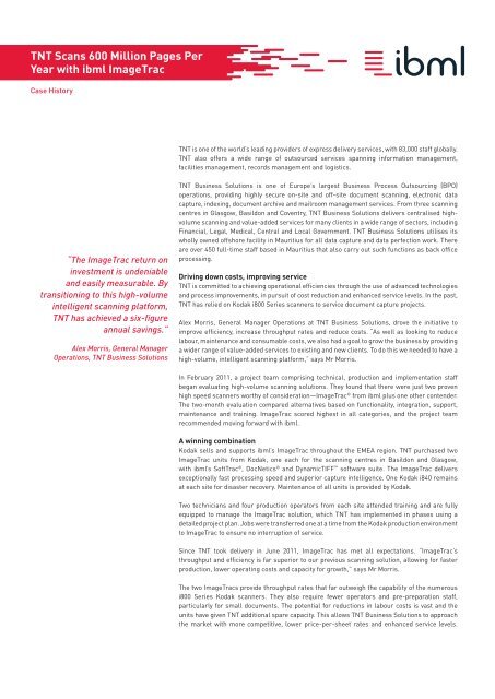 TNT Scans 600 Million Pages Per Year with ibml ImageTrac