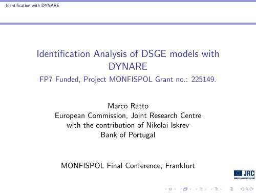 Identification Analysis of DSGE Models with DYNARE (Presentation