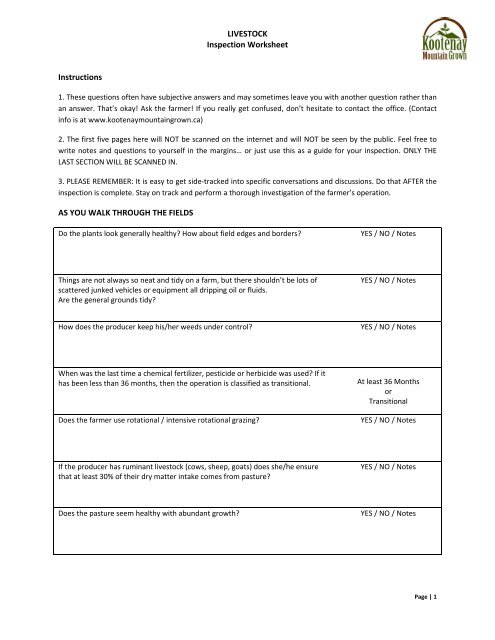 Livestock inspection form - ifoam
