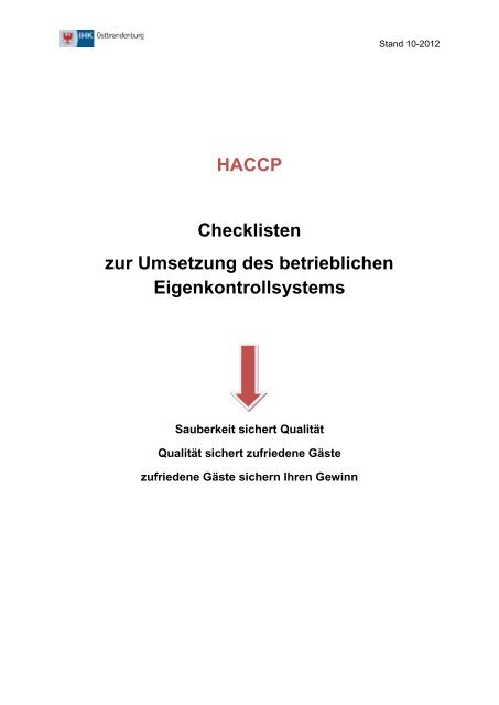 HACCP Checklisten zur Umsetzung des betrieblichen ...