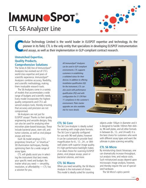 CTL S6 Analyzer Line - Cellular Technology, Ltd