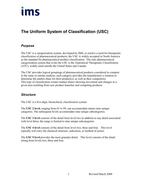 The Uniform System of Classification (USC) - IMS Health