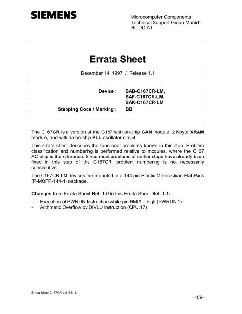 Errata Sheet - Infineon