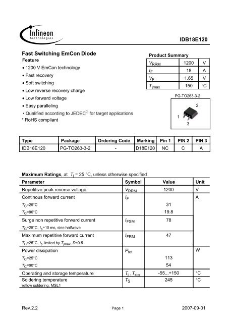 IDB18E120 Fast Switching EmCon Diode