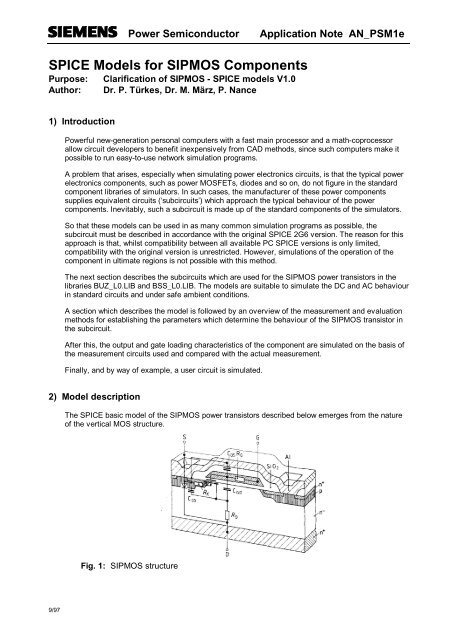 SPICE Models for SIPMOS Components - Infineon