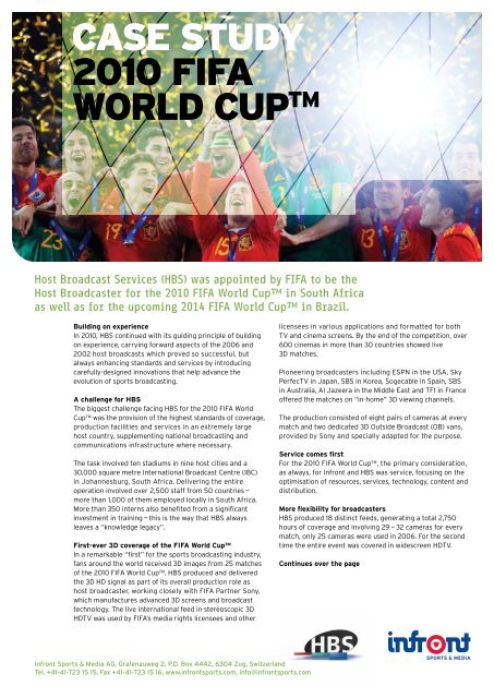 CASE STUDY 2010 FIFA WORLD CUPTM - Infront