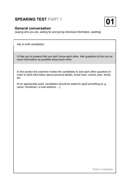 SPEAKING TEST PART 1 - ISB